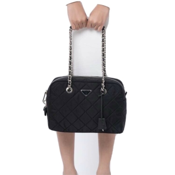 Prada | Bags | Prada Chain Shoulder Bag Quilted Black Nylon B93 New | Poshmark